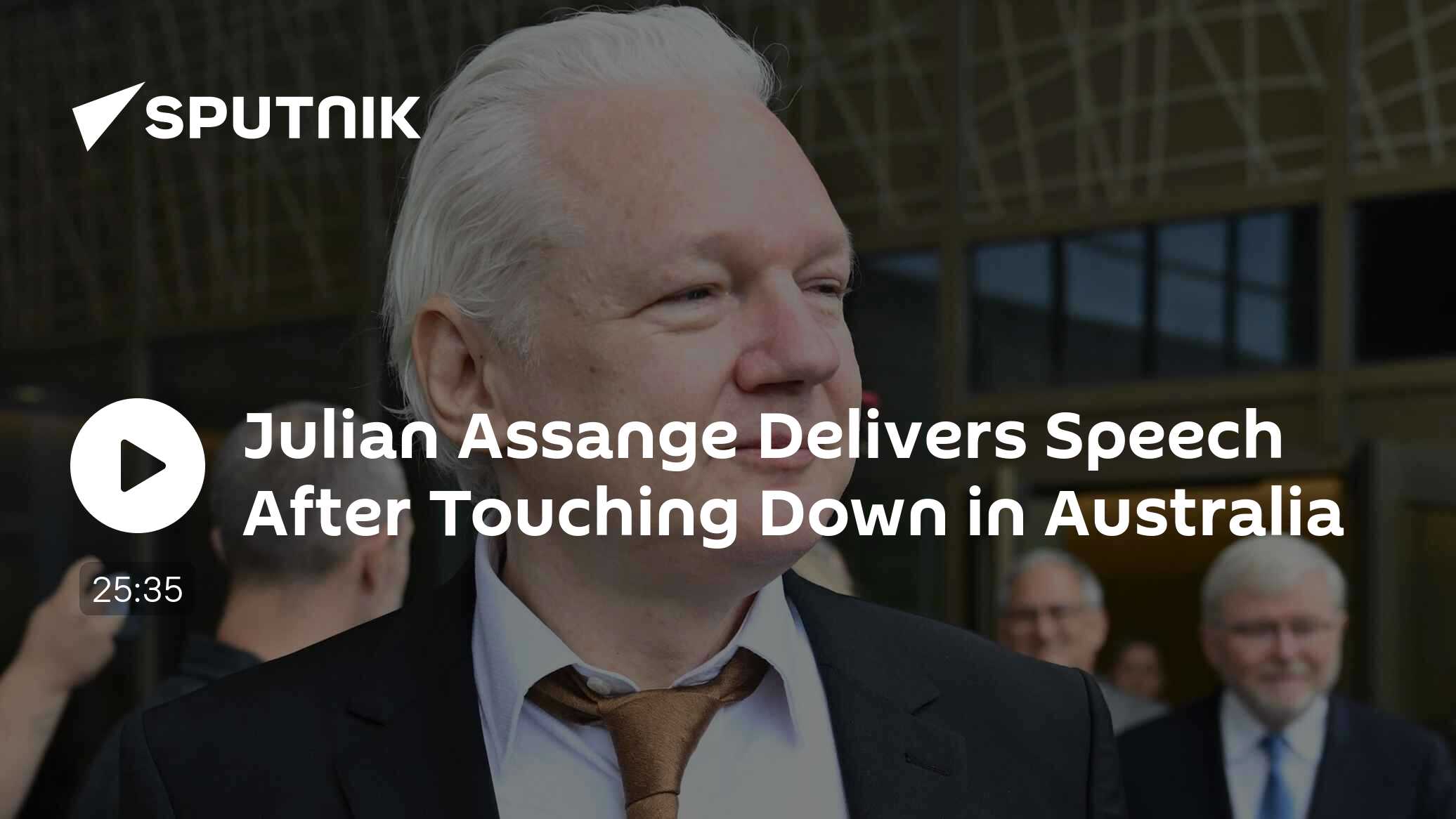 Julian Assange Delivers Speech After Touching Down in Australia
