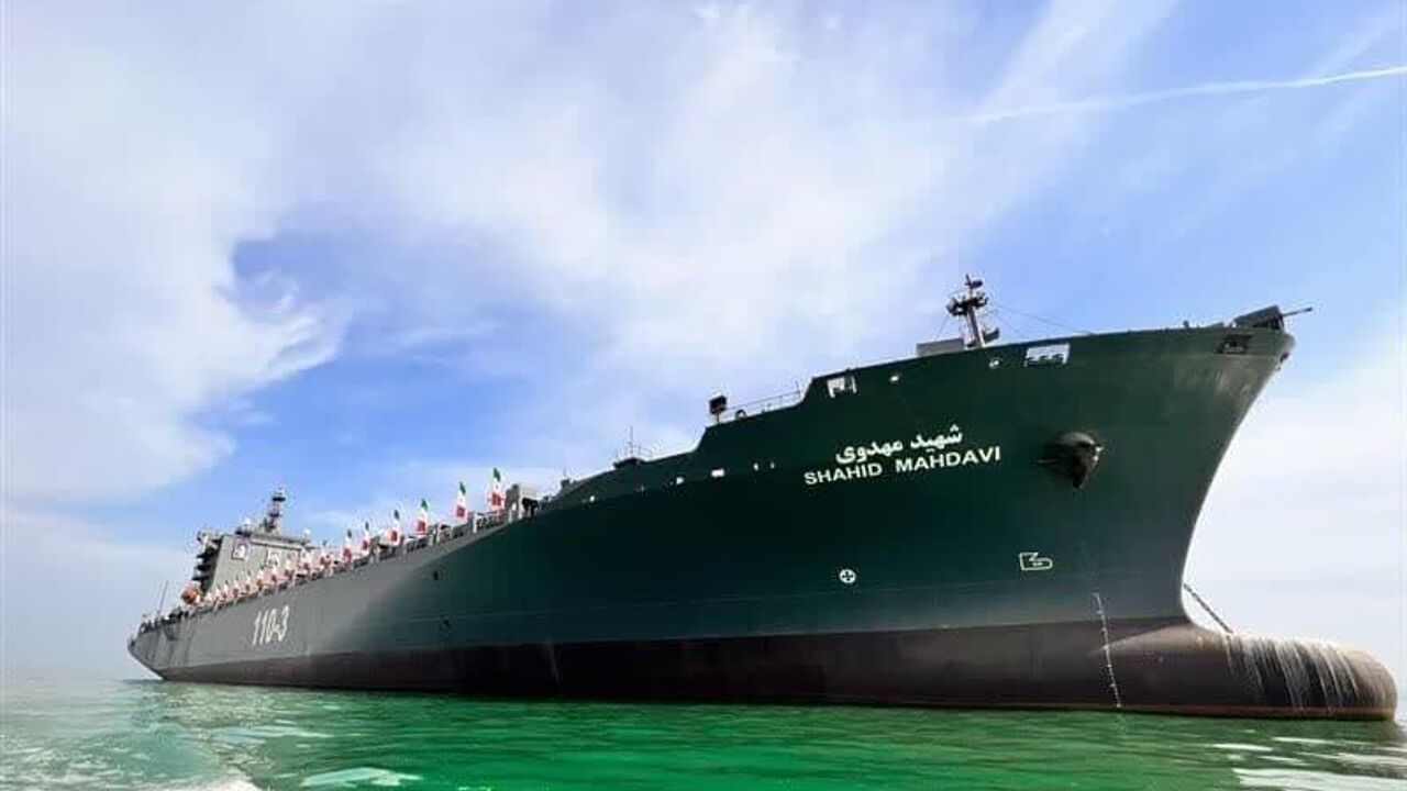 Watch IRGC Unveil Massive New Warship Built From Container Ship